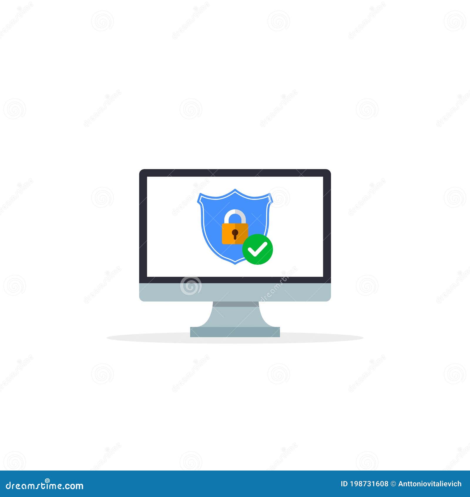 Shield with Padlock Icon and Check Mark on Computer Screen. Antivirus ...
