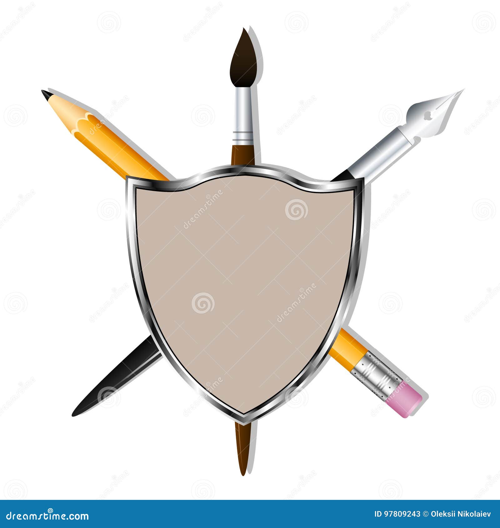 Shield with a Pencil, Art Pen and Brush. Heraldry for Learning and ...