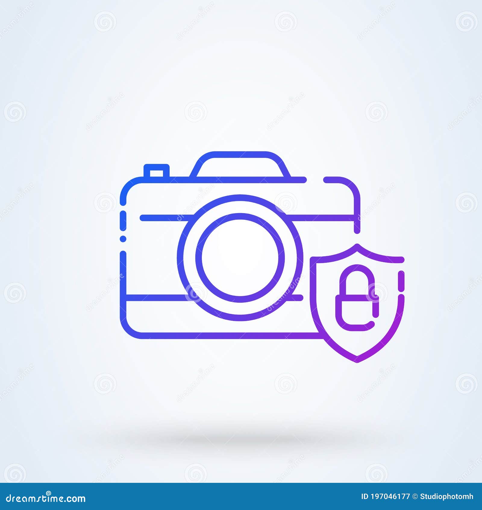 Shield and Photo Camera Sign Line Icon or Logo. Device Privacy and ...