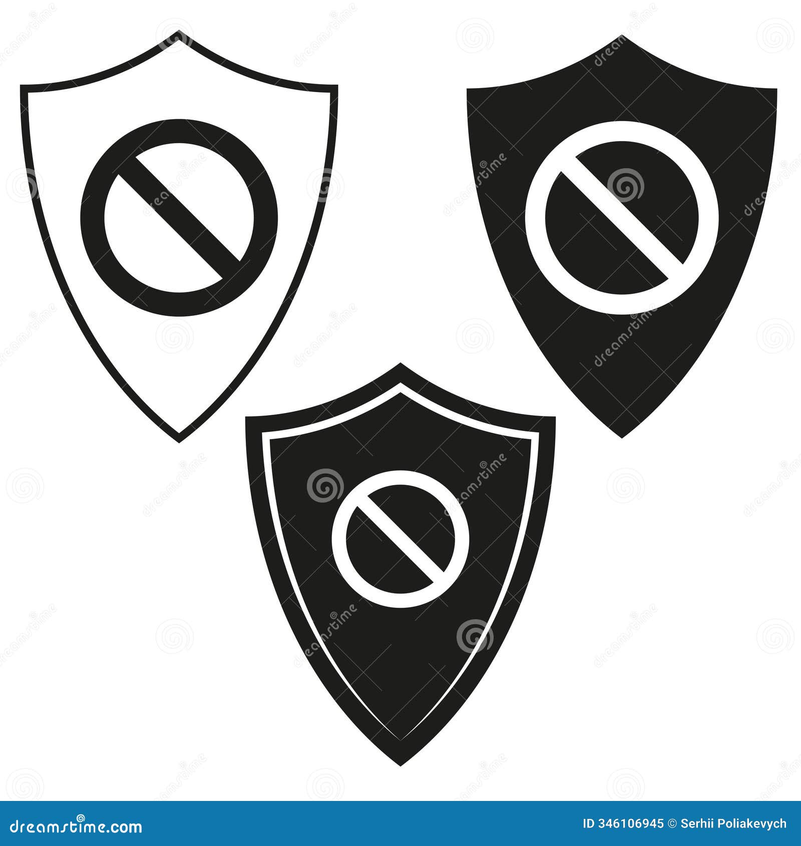 Shield With Prohibition. No Entry Icon. Black Restriction Symbol ...