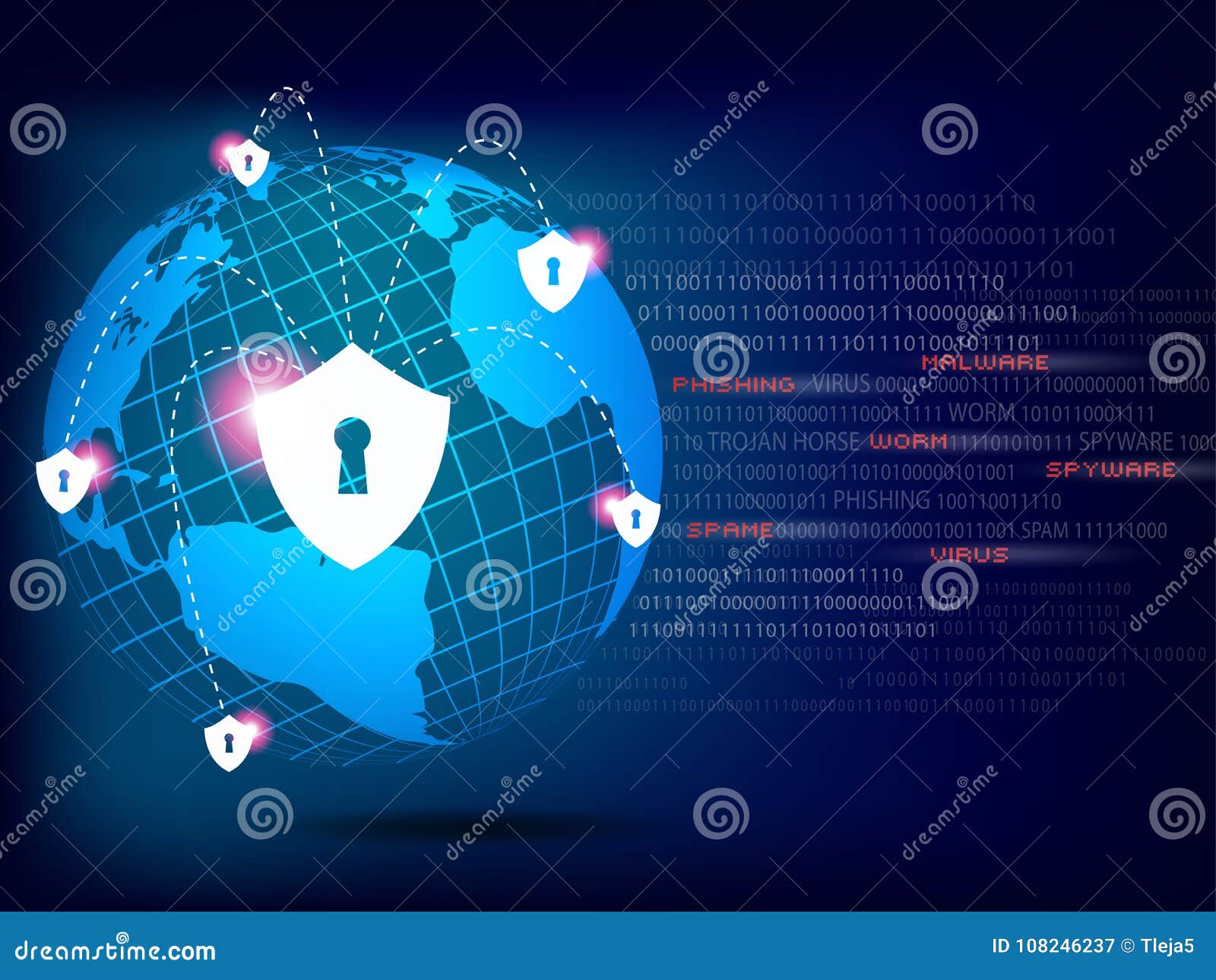 Shield Protect World Global Network On Binary Code White Background ...