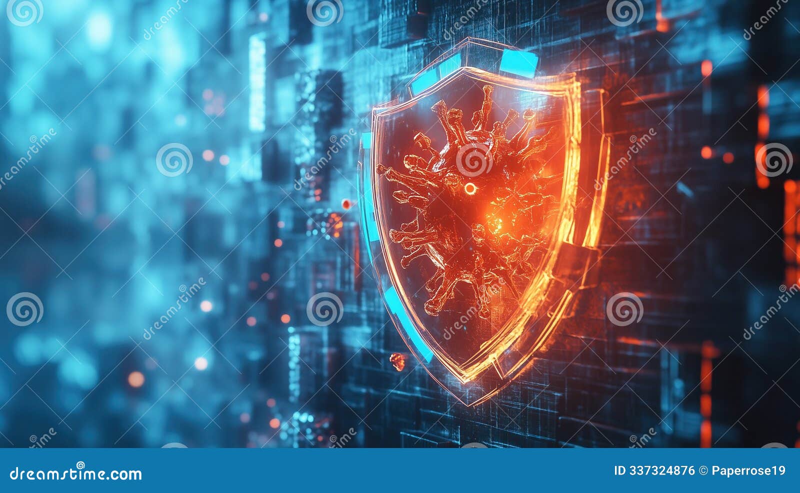 Shield Protecting Against Viruses in a Scientific Illustration Stock ...