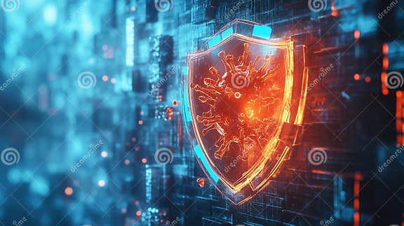 Shield Protecting Against Viruses in a Scientific Illustration Stock ...