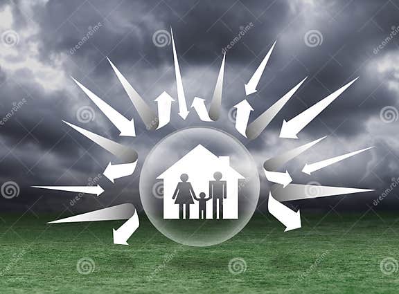 Shield Protecting Family from Arrow Stock Illustration - Illustration ...