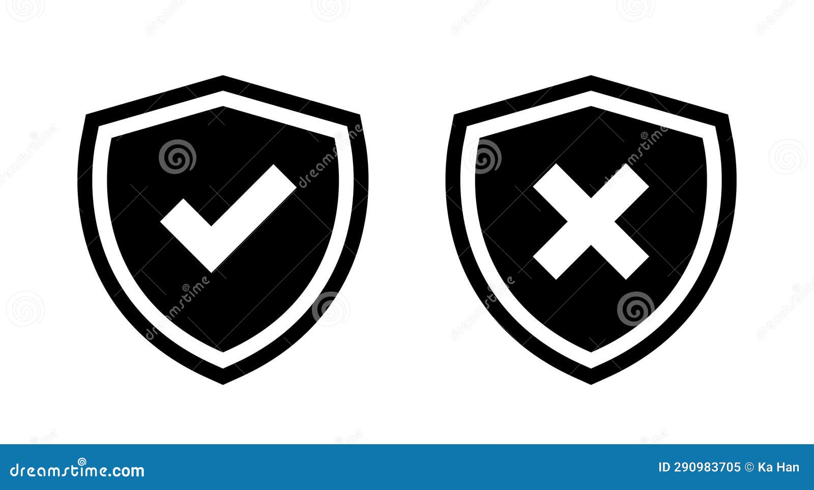 Shield Protection with a Checkmark and X Cross Icon Vector. Secure and ...