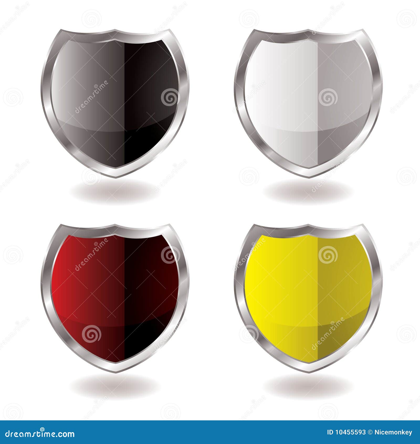 Shields With Reflection In Shiny Gold Frames Set. Collection Of ...