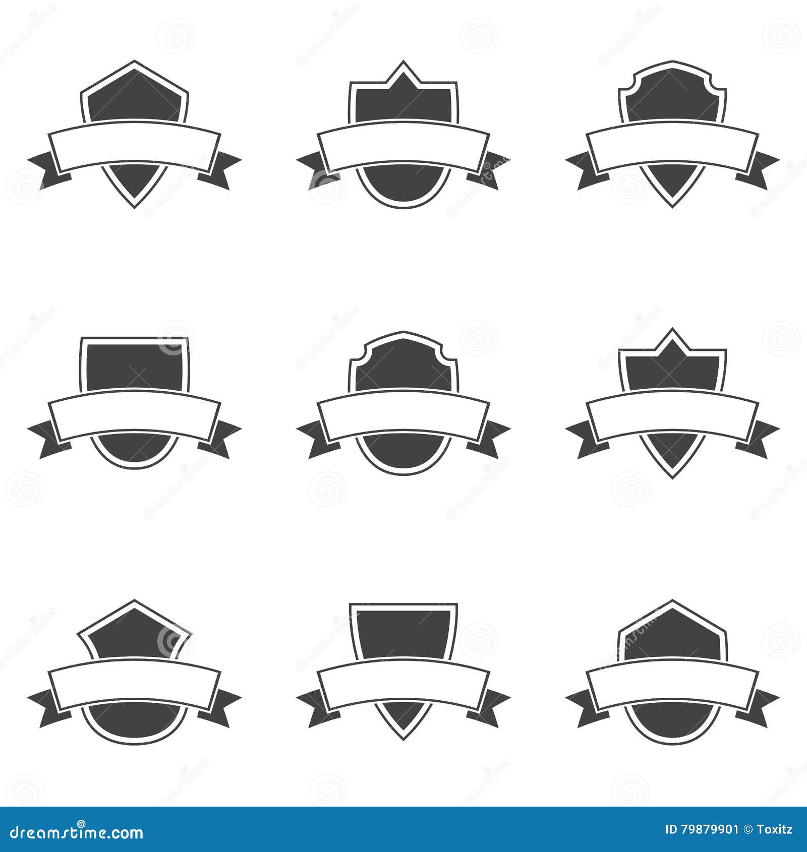 Shield with Ribbon Collection Set Stock Vector - Illustration of emblem ...