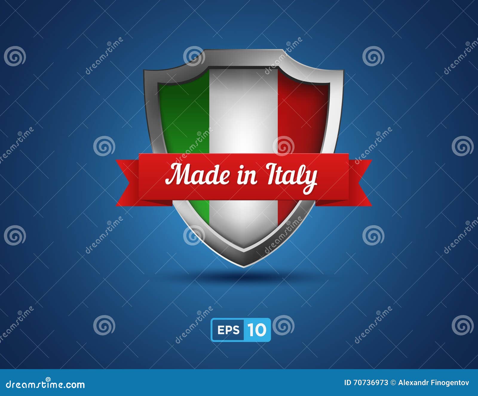 Shield with Ribbon Made in Italy on the Blue Background. Stock ...