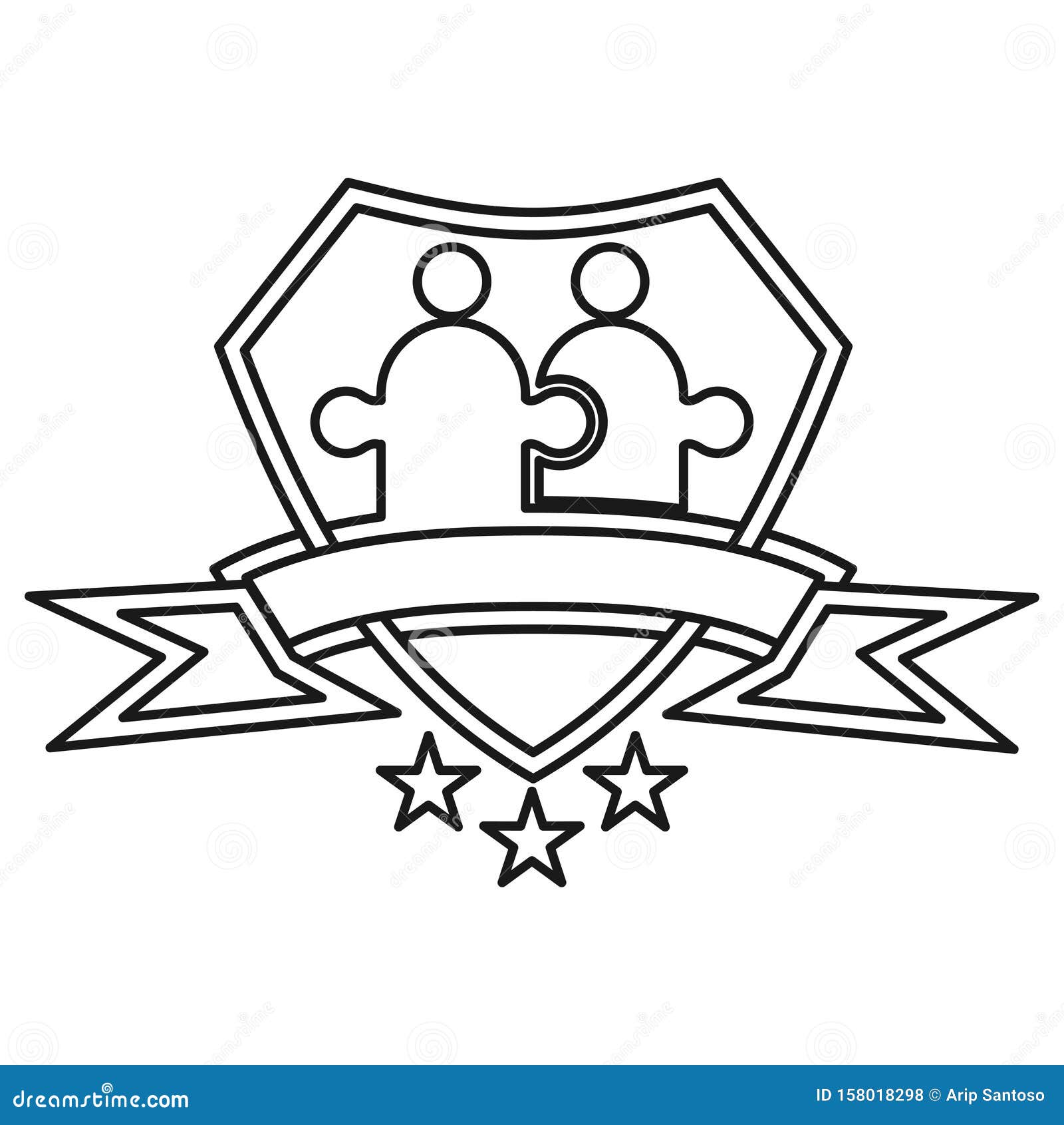 Shield Ribbon Puzzle Commitment Teamwork Together Outline Logo Stock Vector - Illustration of ...