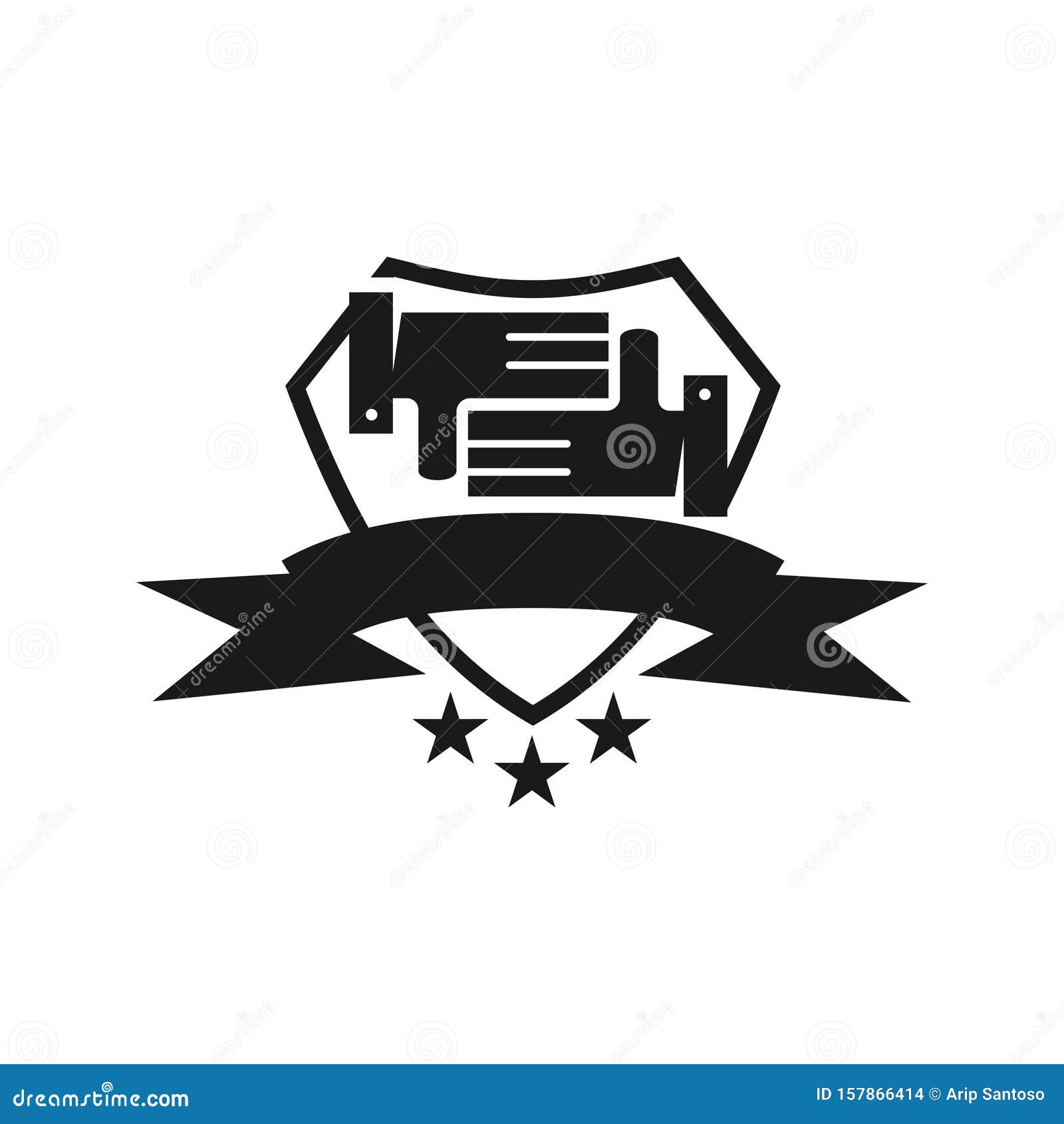 Shield Ribbon Star Commitment Teamwork Together Black Logo Stock Vector - Illustration of star ...