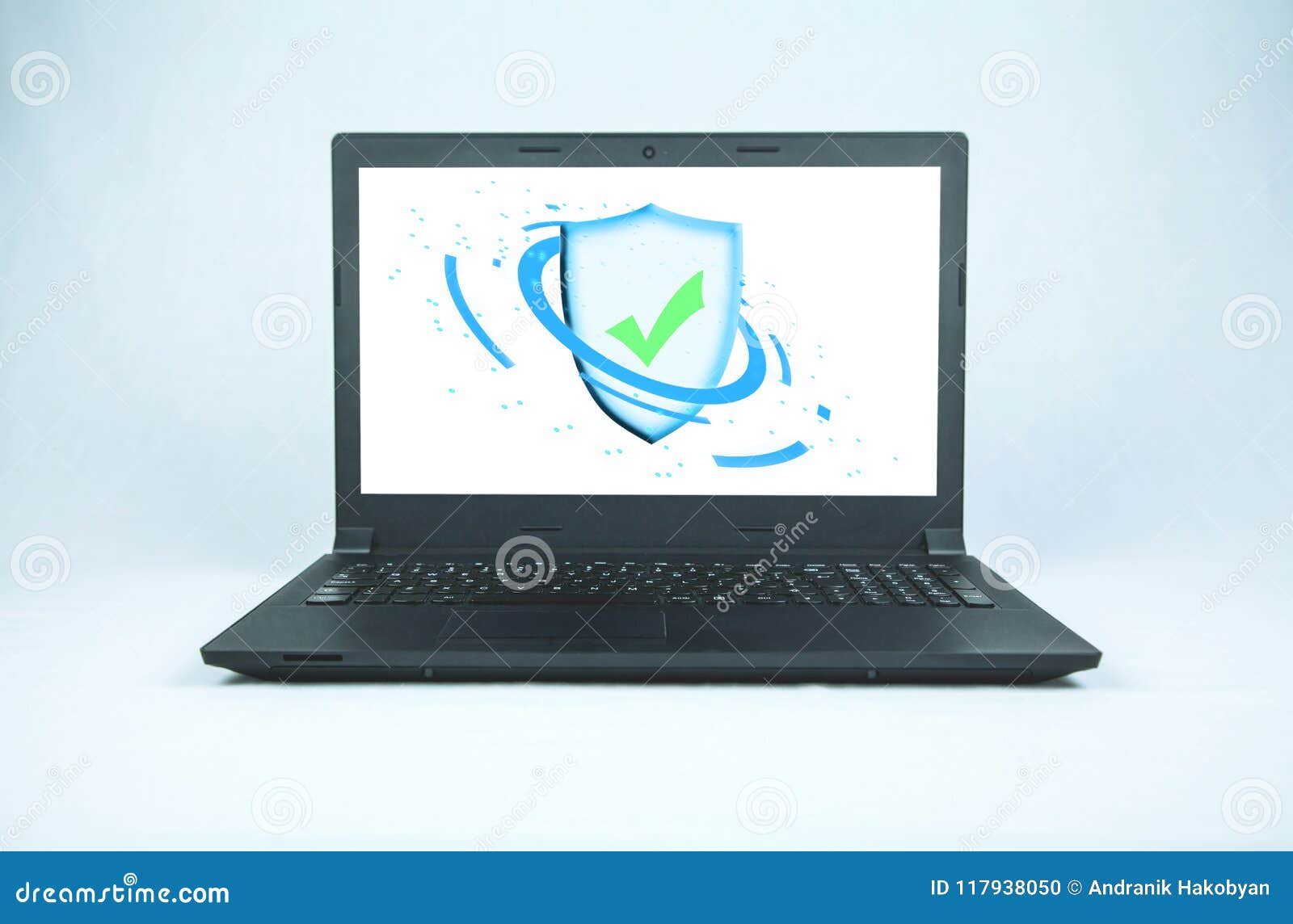 Shield Security Sign on a Black Laptop Screen. Security Concept Stock ...