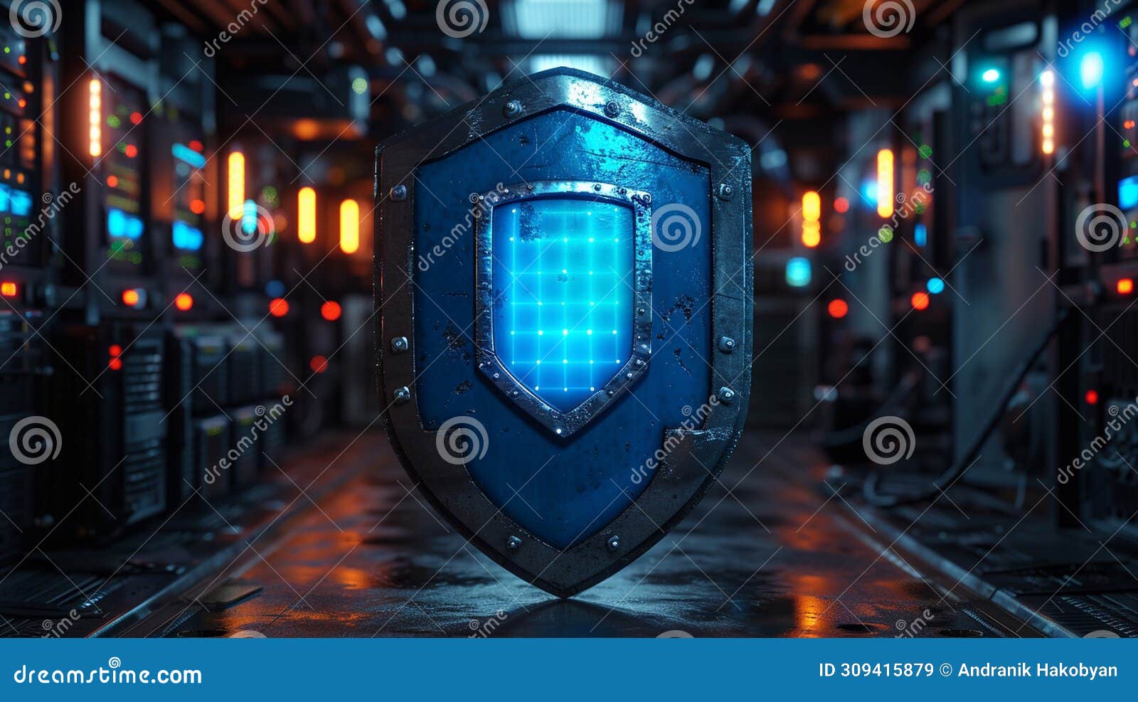 Shield in the server room stock image. Image of technology - 309415879