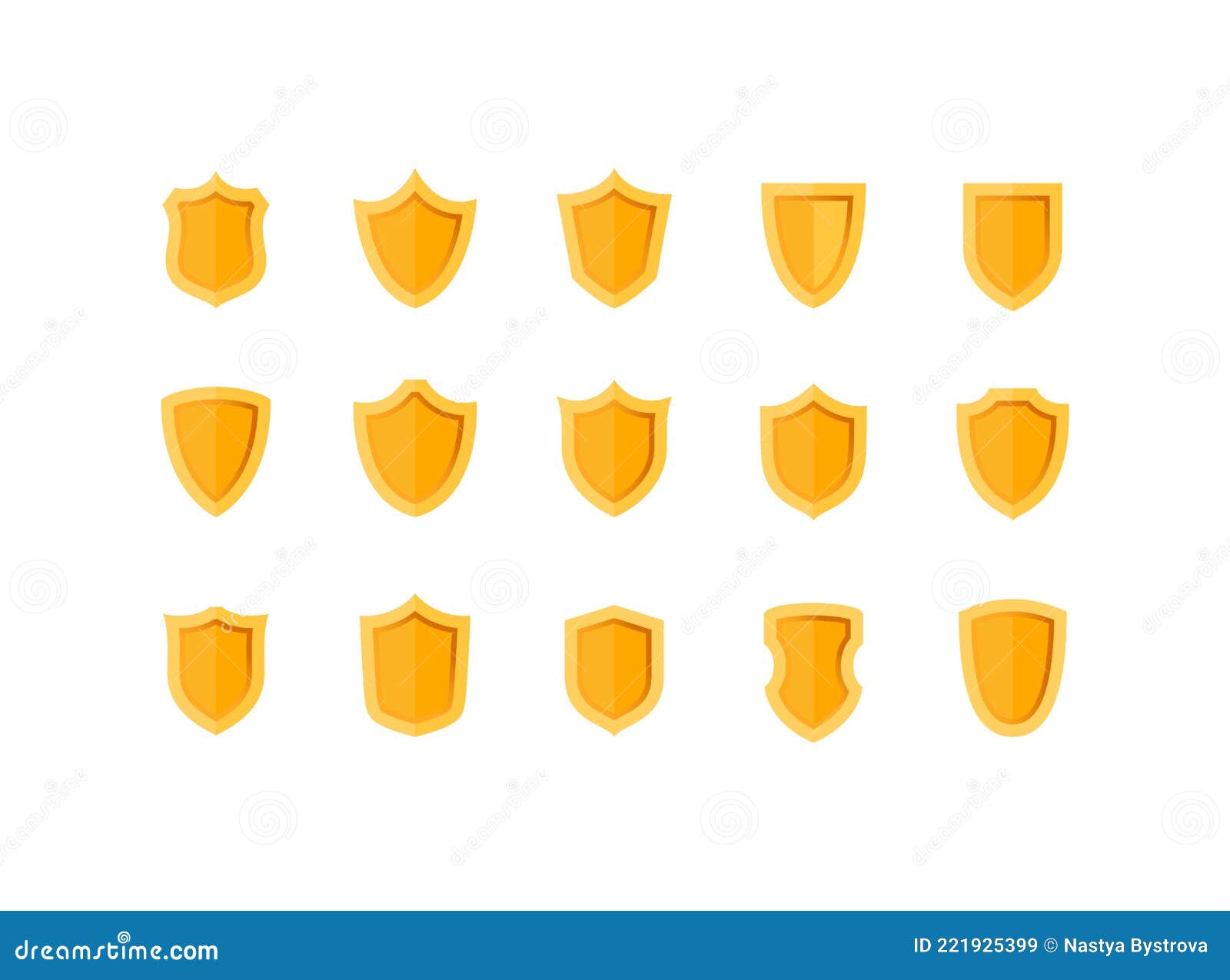 A Set of Bright Yellow Shields in Flat Style. Stock Vector ...