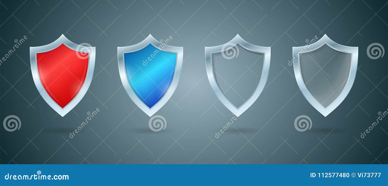 Shield Set. Blue, Red and Glass Shields Vector Illustration. Defence ...