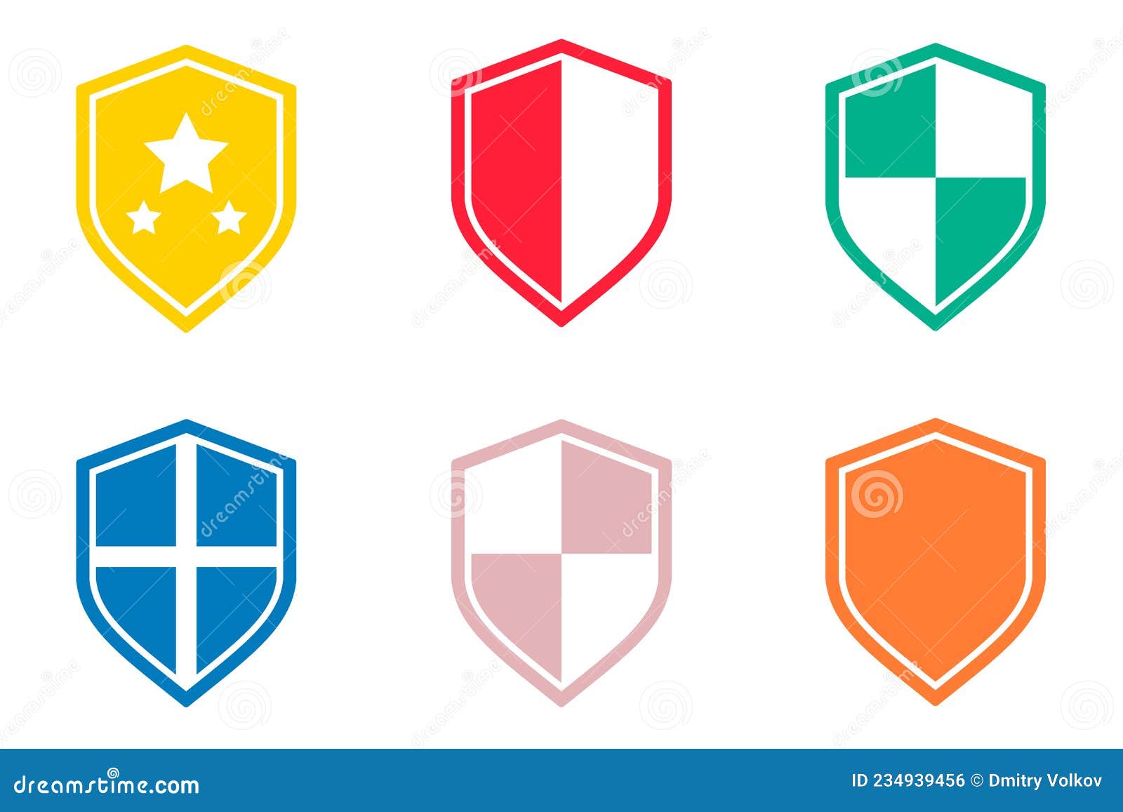 Shield, Set of Varied Colored Shields Isolated on White Background ...