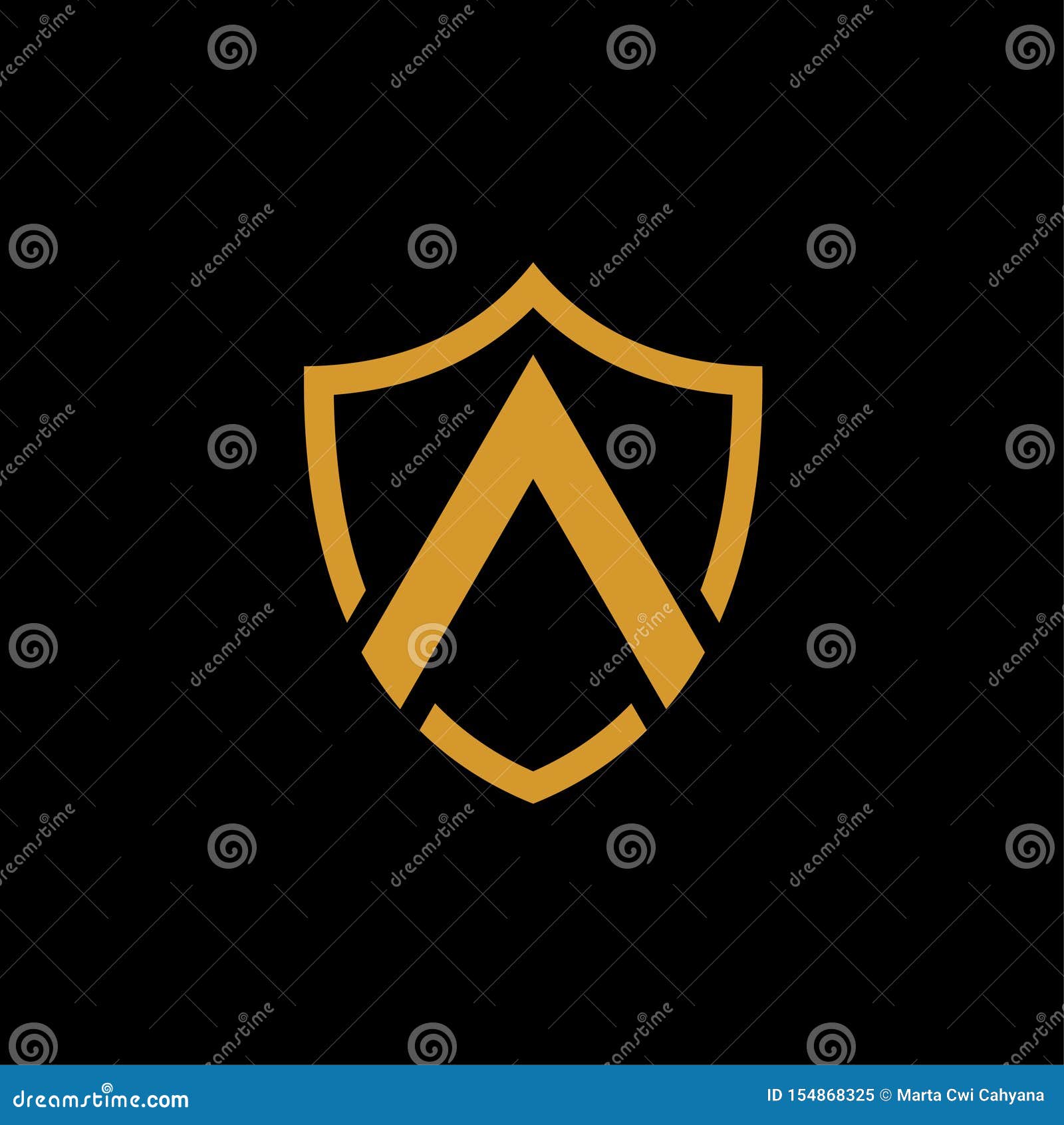 A Shield Shape Gold Logo Vector on Black Background Stock Vector ...