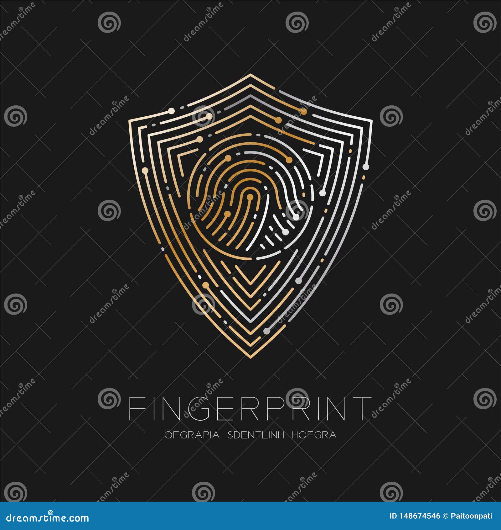 Shield Shape Pattern Fingerprint Scan Logo Icon Dash Line, Security ...