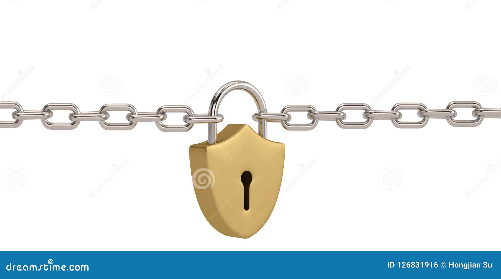 Shield Shaped Lock with Chains Isolated on White Background. 3D Stock ...