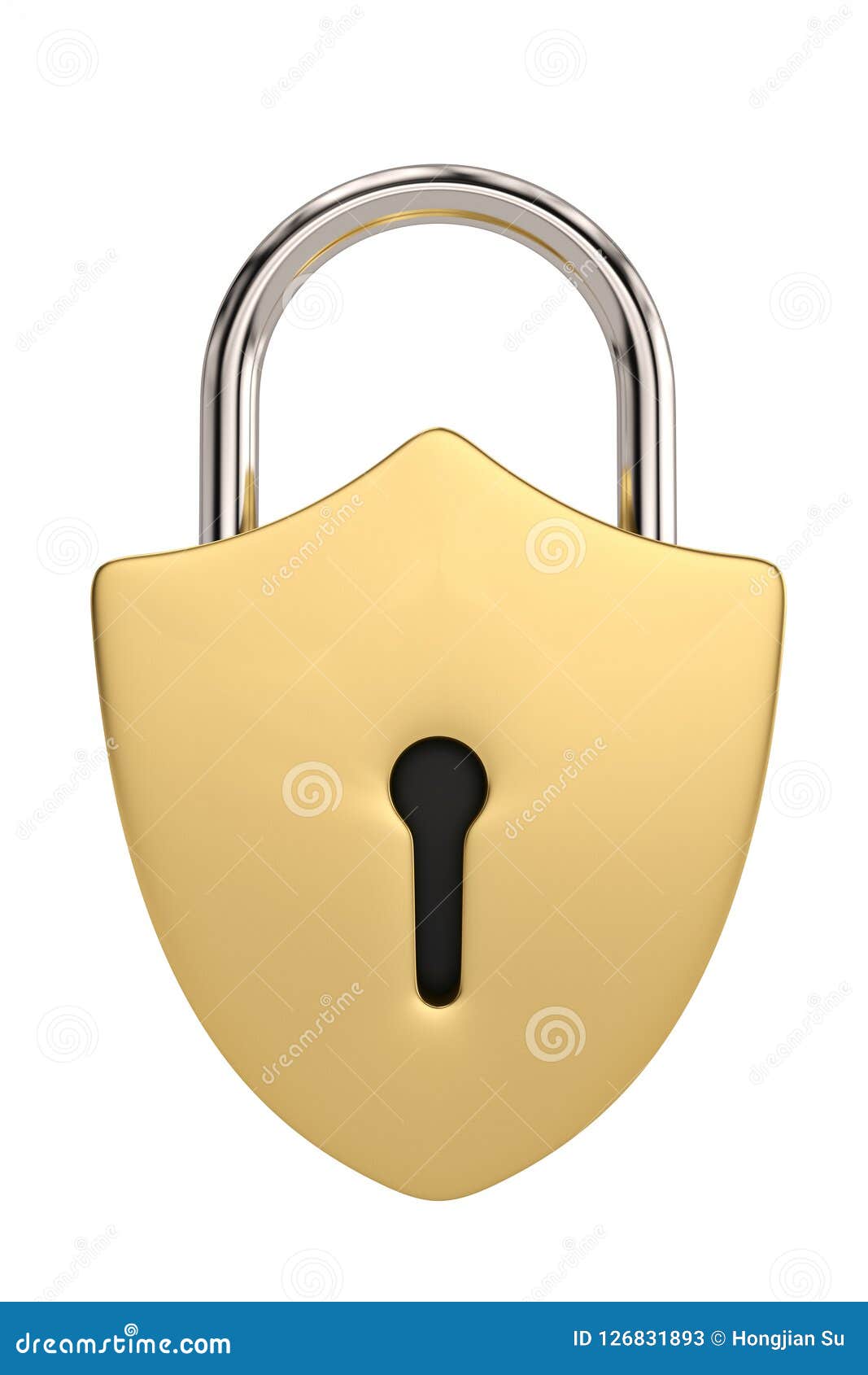 Shield Shaped Lock Isolated on White Background. 3D Illustration Stock ...