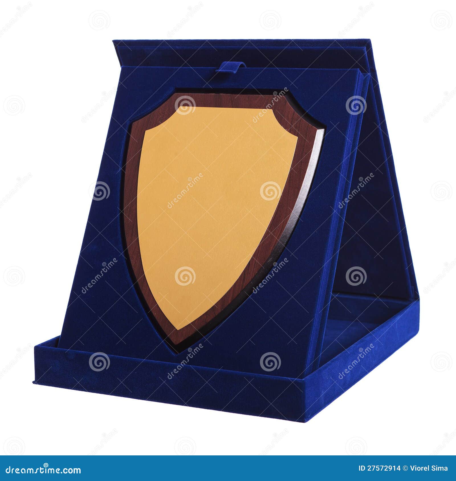Shield Shaped Trophy in a Blue Award Box Stock Photo - Image of white ...