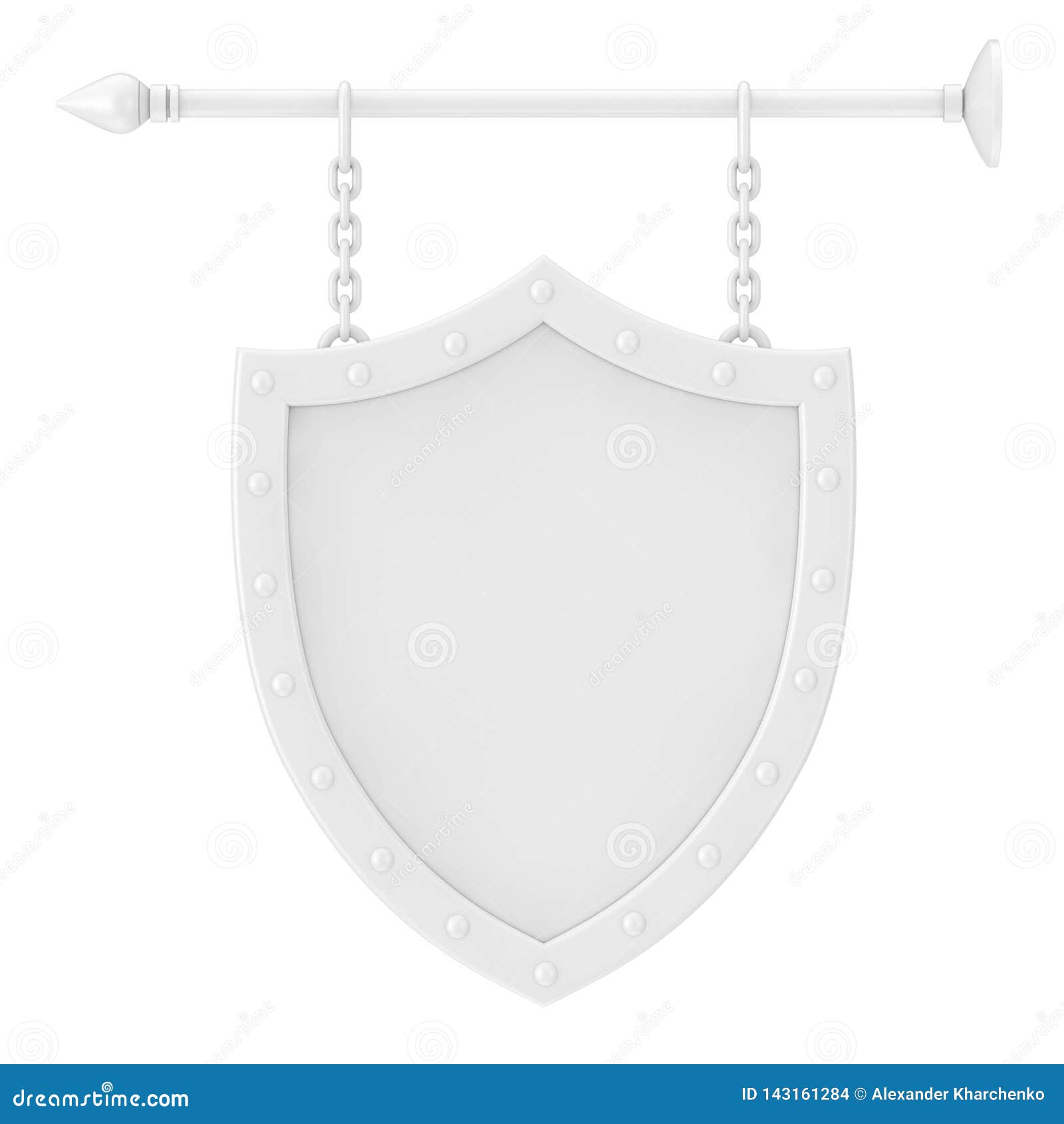 Shield Shaped White Blank Signboard with Chains in Clay Style. 3d ...