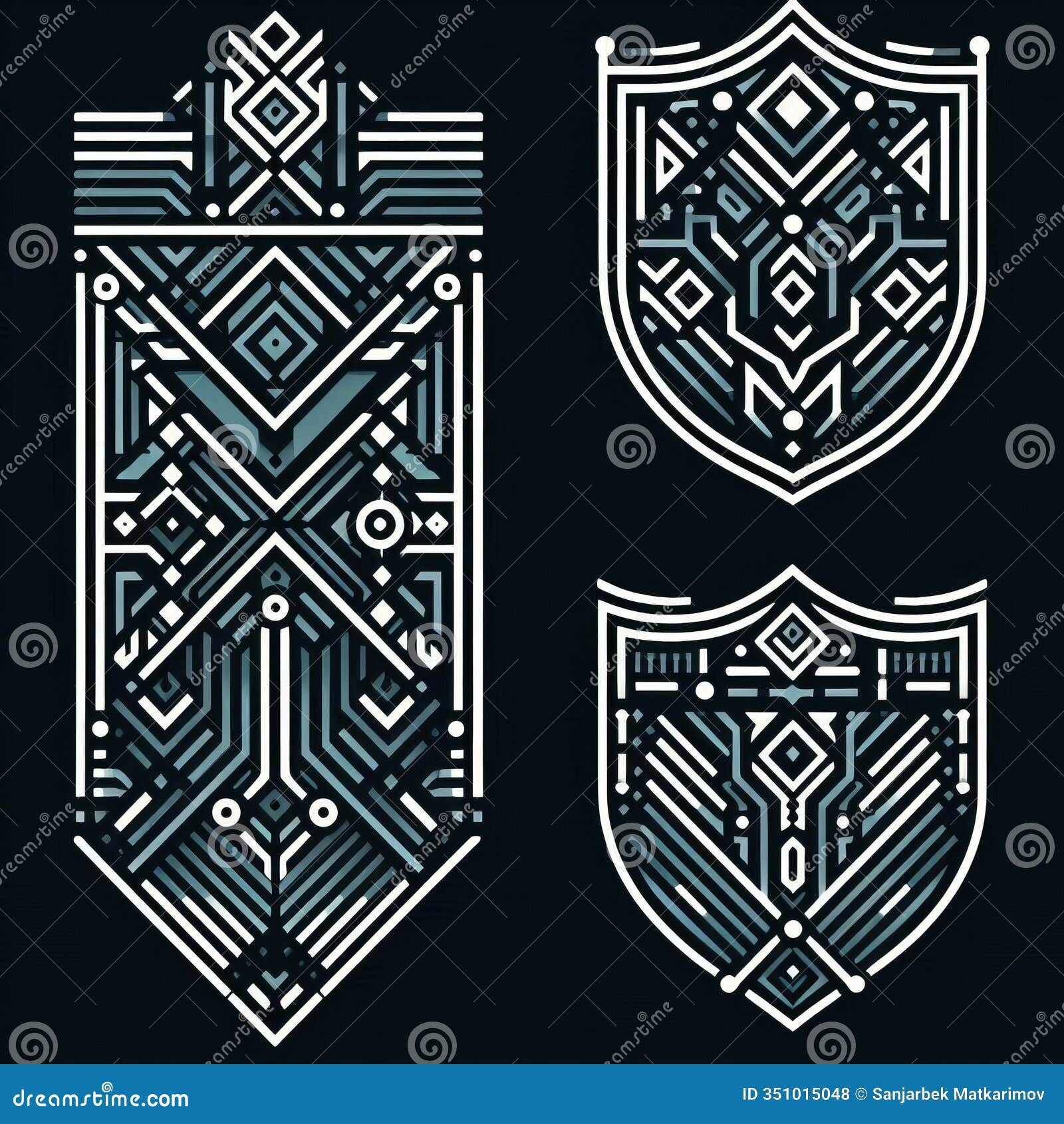 Shield Shapes Stylized with Geometric Lines and Patterns Often U Stock ...
