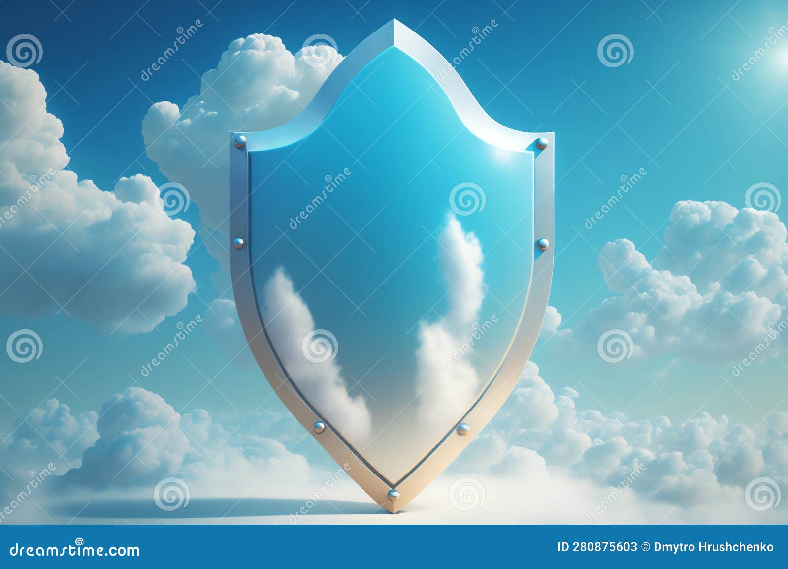 Shield in the Sky Clouds. Cloud Service Firewall Concept Stock Image ...