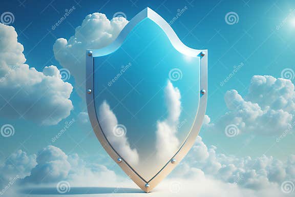Shield in the Sky Clouds. Cloud Service Firewall Concept Stock Image - Image of guard, digital ...