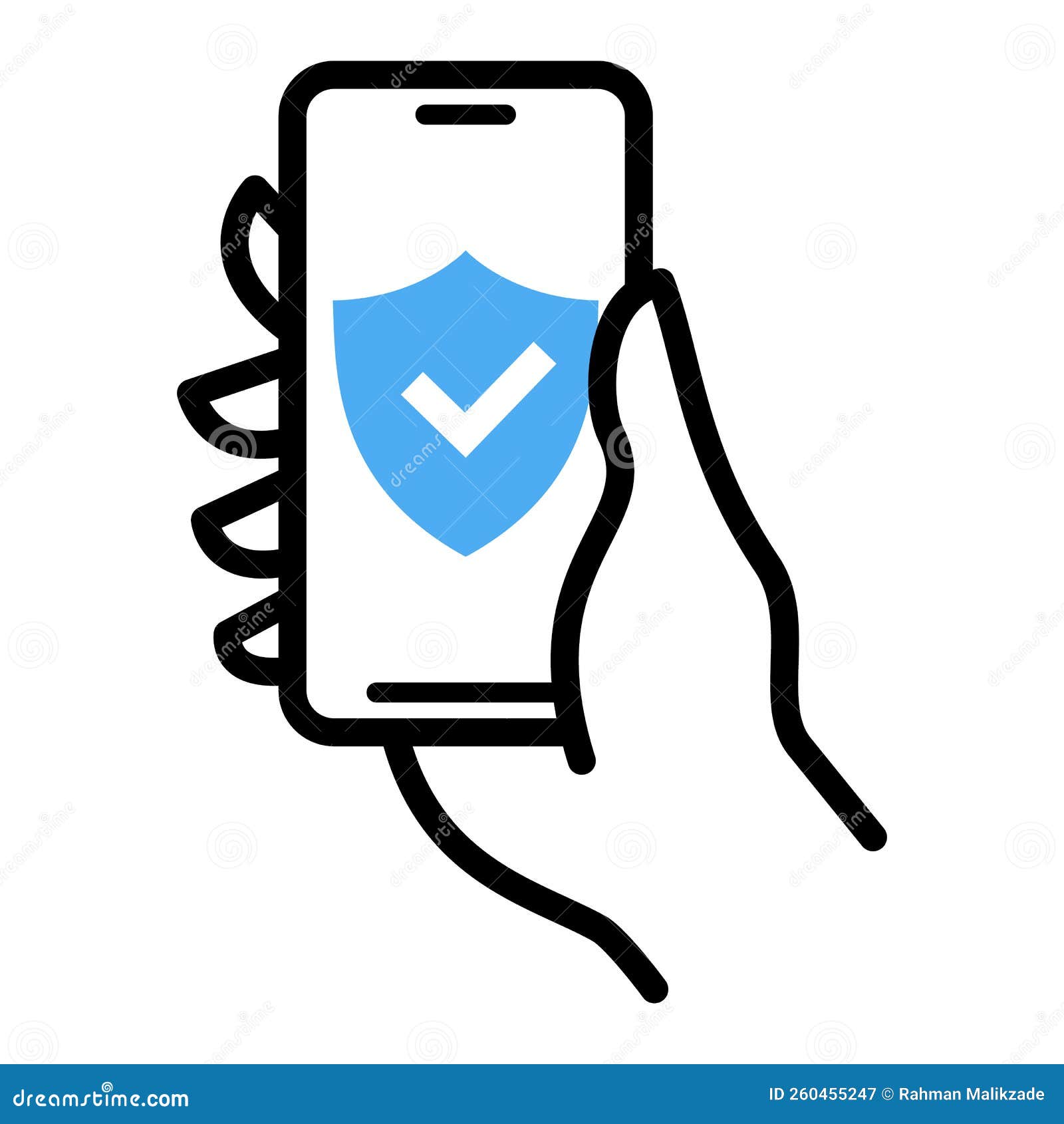 Shield on Smartphone Screen Icon. Hand Holds the Smartphone, Vector ...
