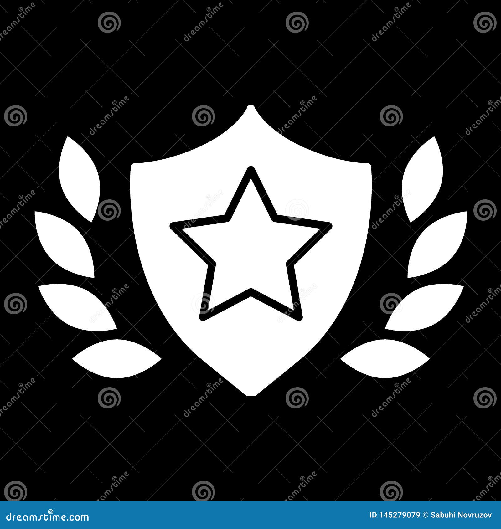 Shield Star with Leaves Solid Icon. Vector Illustration Isolated on ...