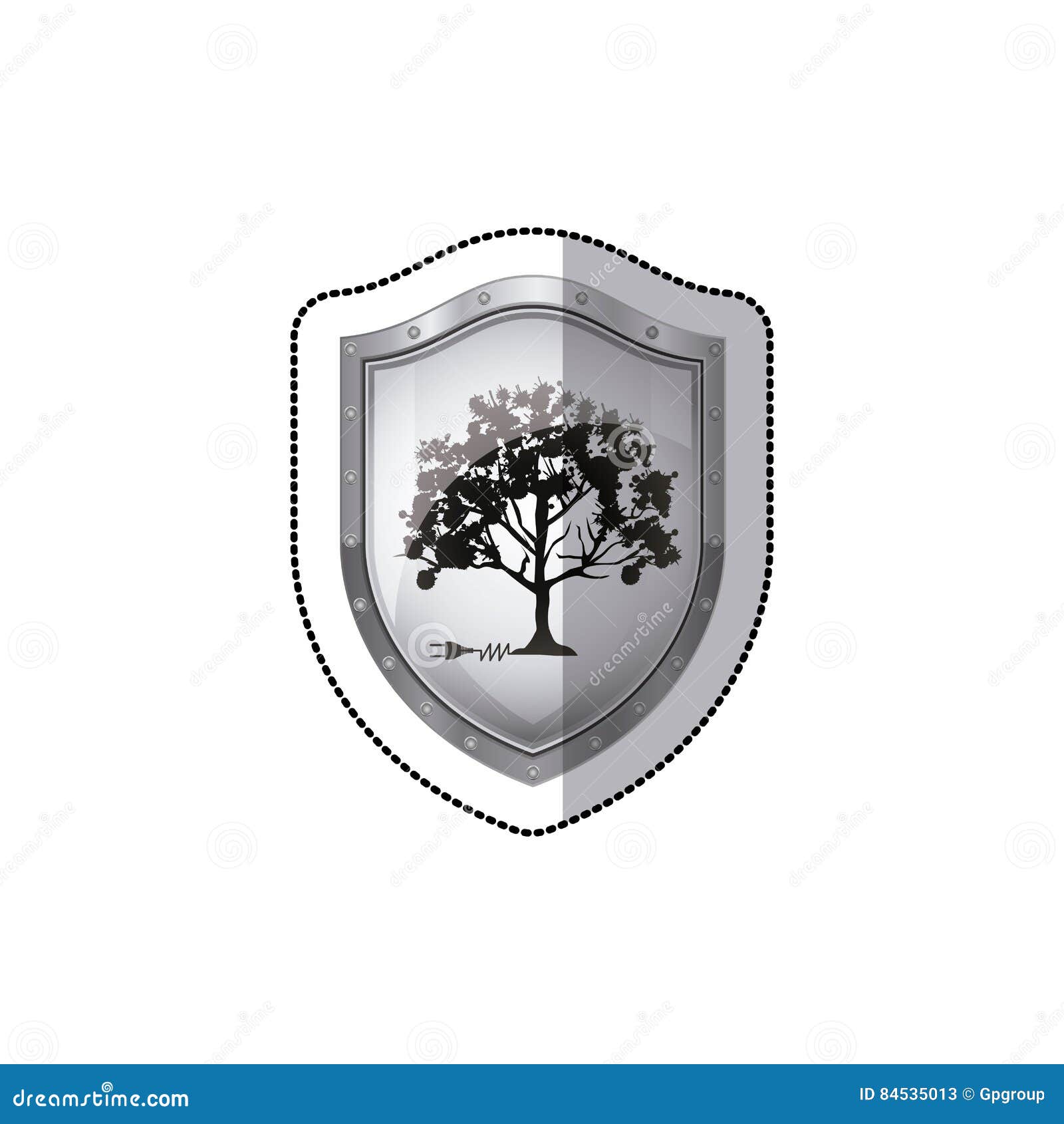 Shield Sticker Tree with Multiple Leafy Branches Stock Vector ...