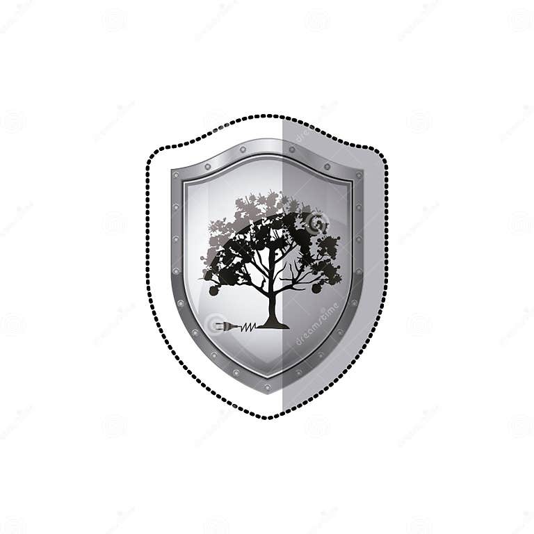 Shield Sticker Tree with Multiple Leafy Branches Stock Vector ...