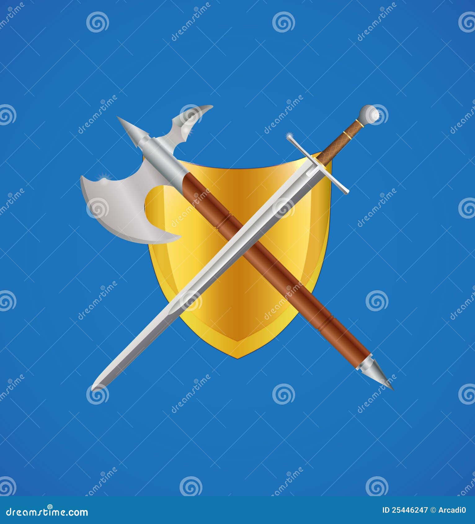 Shield, Sword and Axe Crossed Stock Vector - Illustration of helmet ...