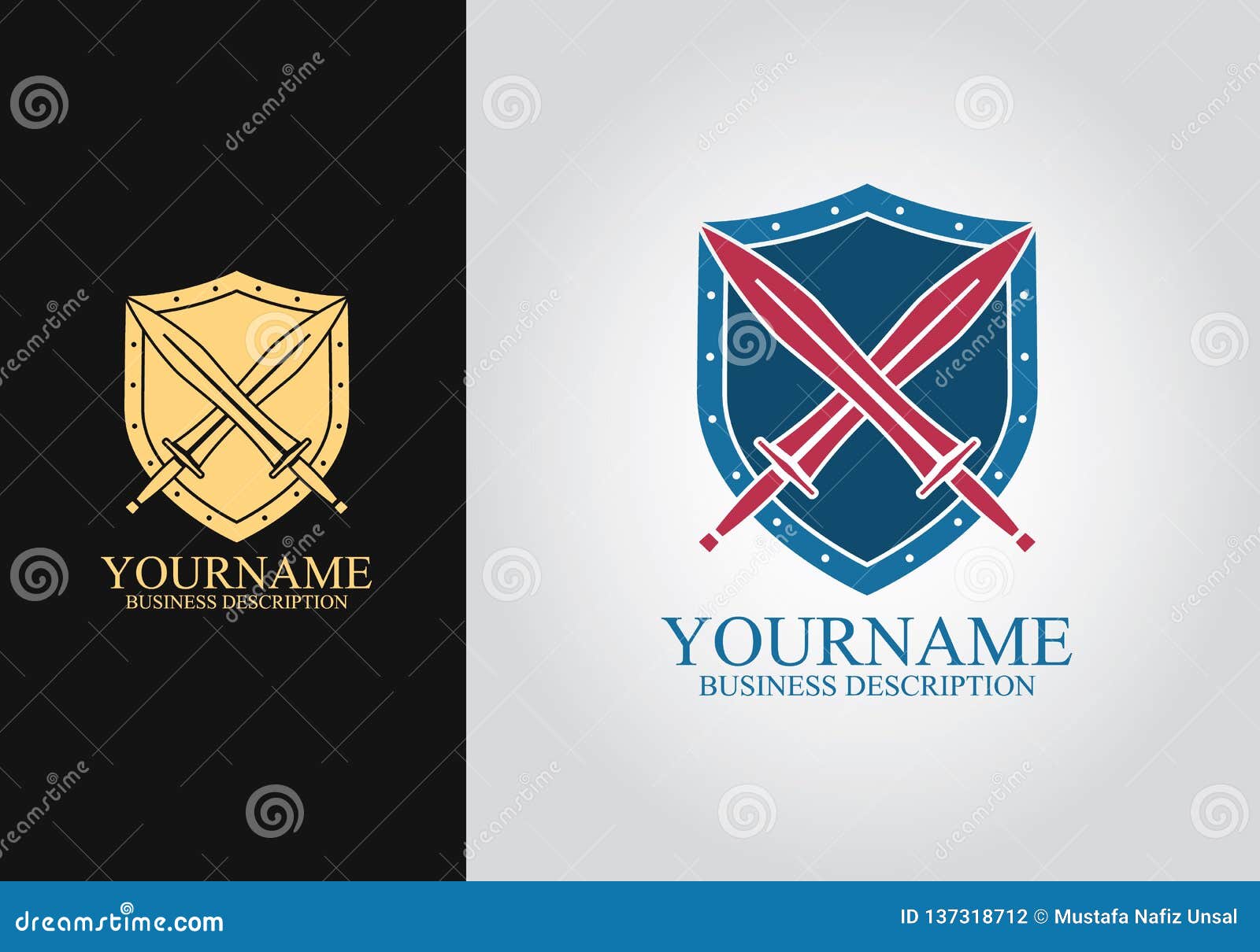 Shield Sword Design Logo stock vector. Illustration of gold - 137318712