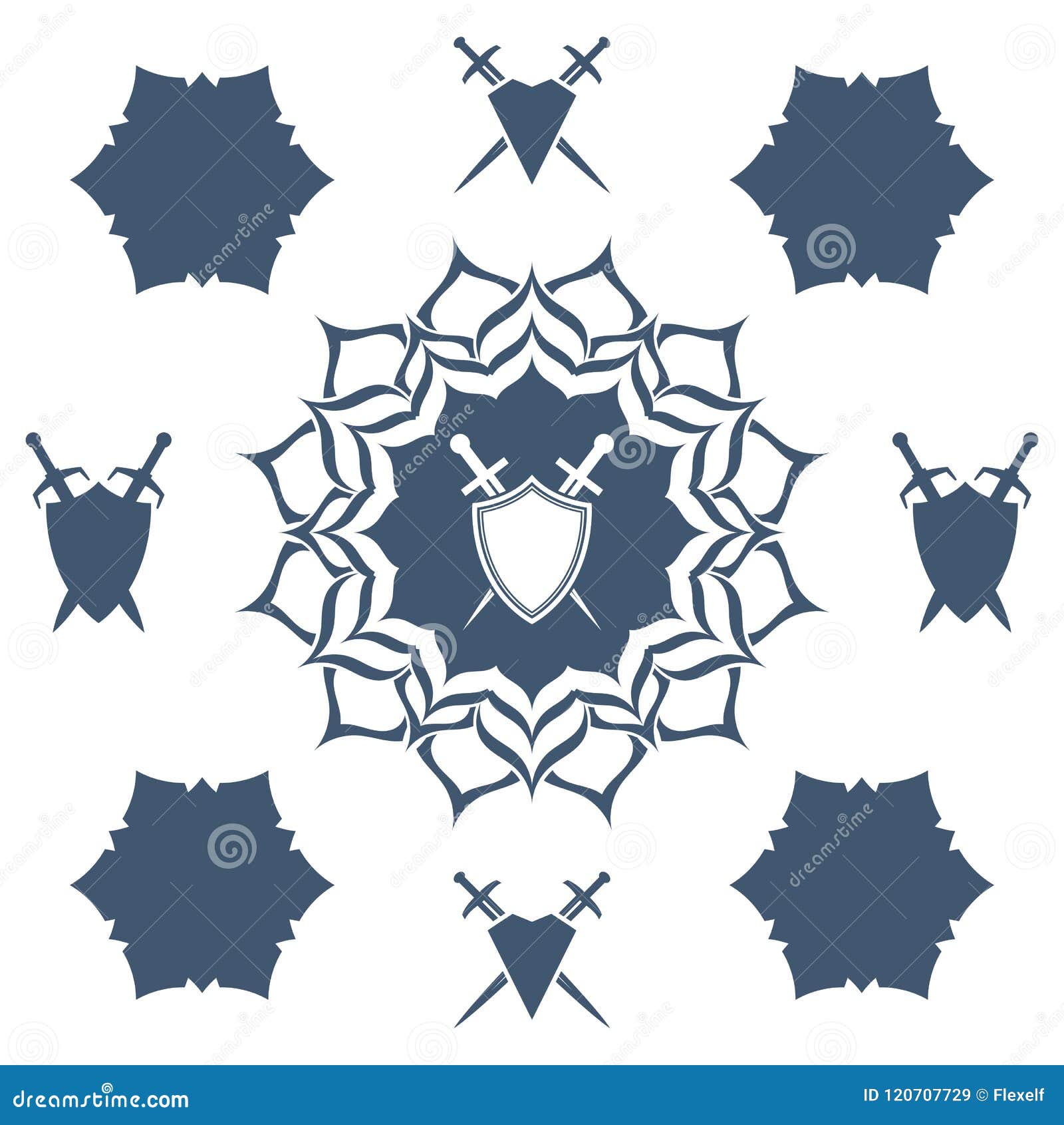 Shield and Sword in Flower. Stock Vector - Illustration of decoration ...