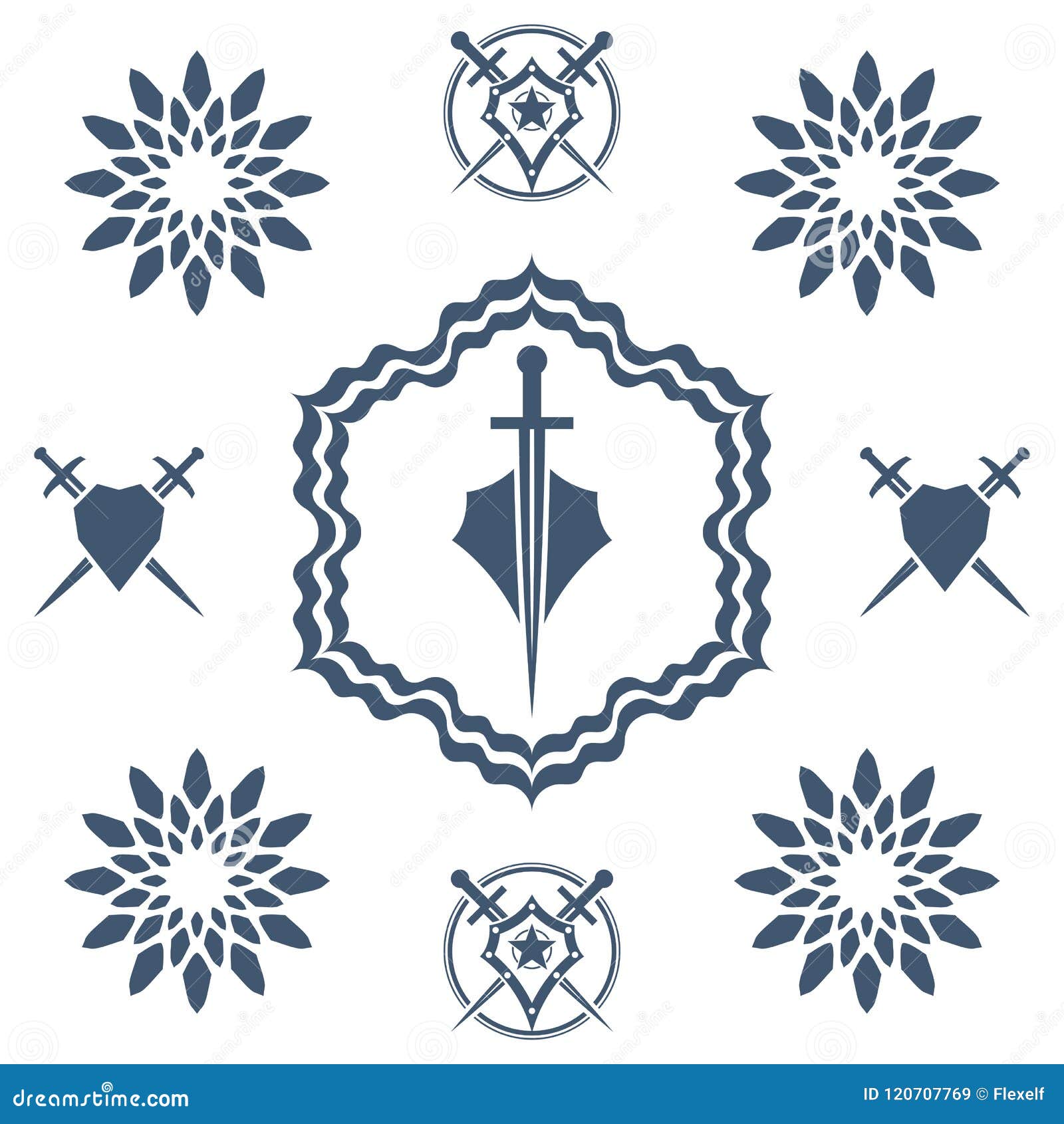 Shield and Sword in Flower. Stock Illustration - Illustration of badge ...