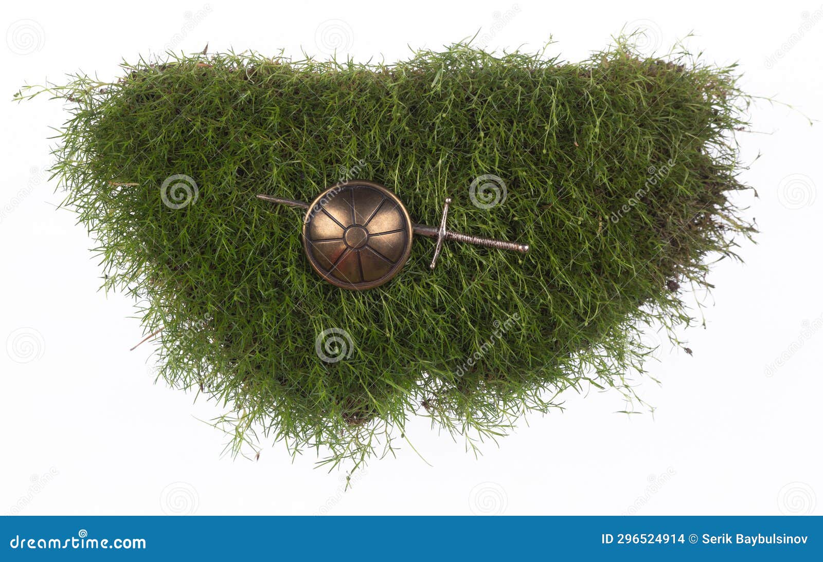 Shield and Sword , Green Moss Stock Photo - Image of courage, warrior ...