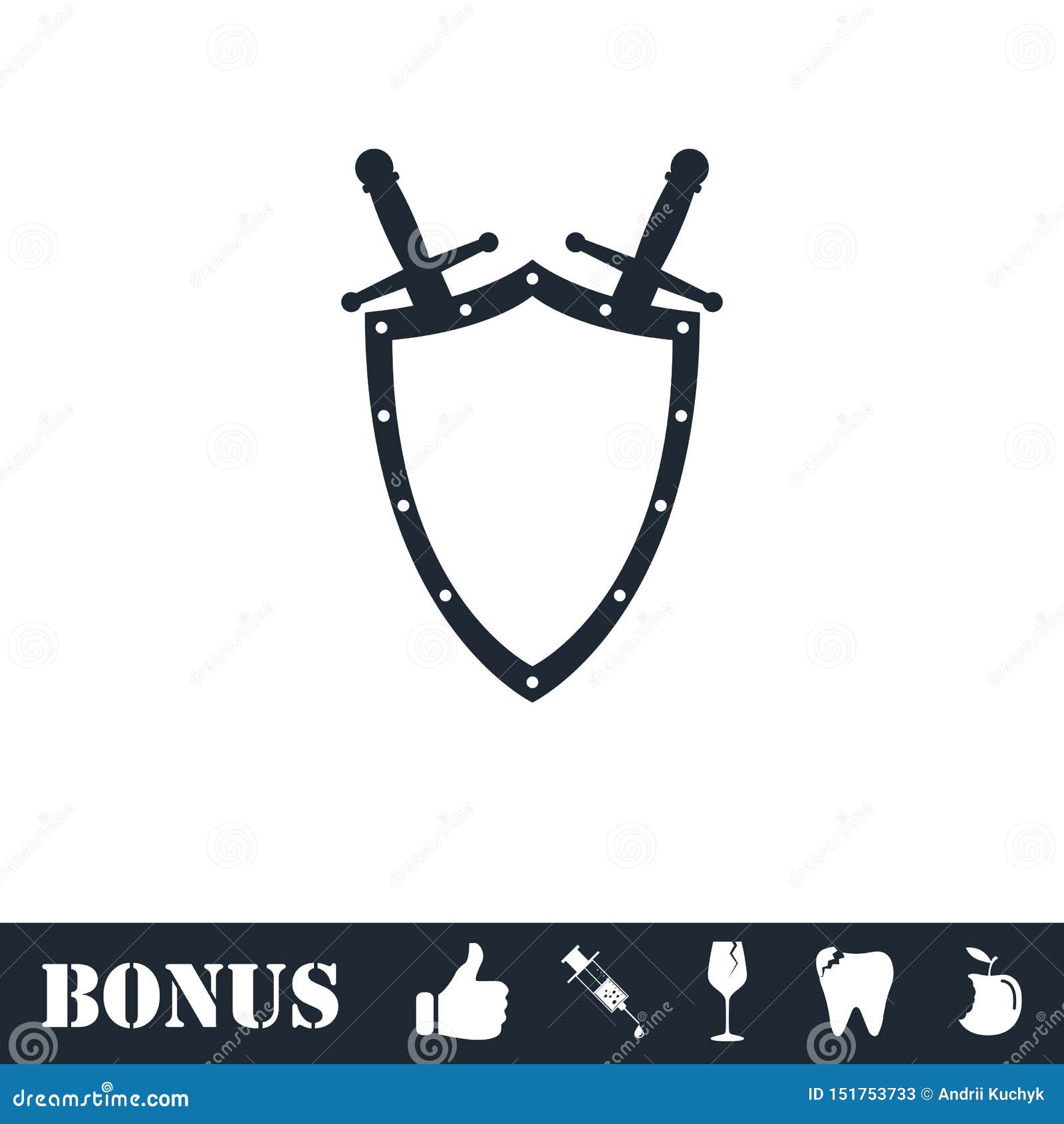 Shield and sword icon flat stock vector. Illustration of flat - 151753733