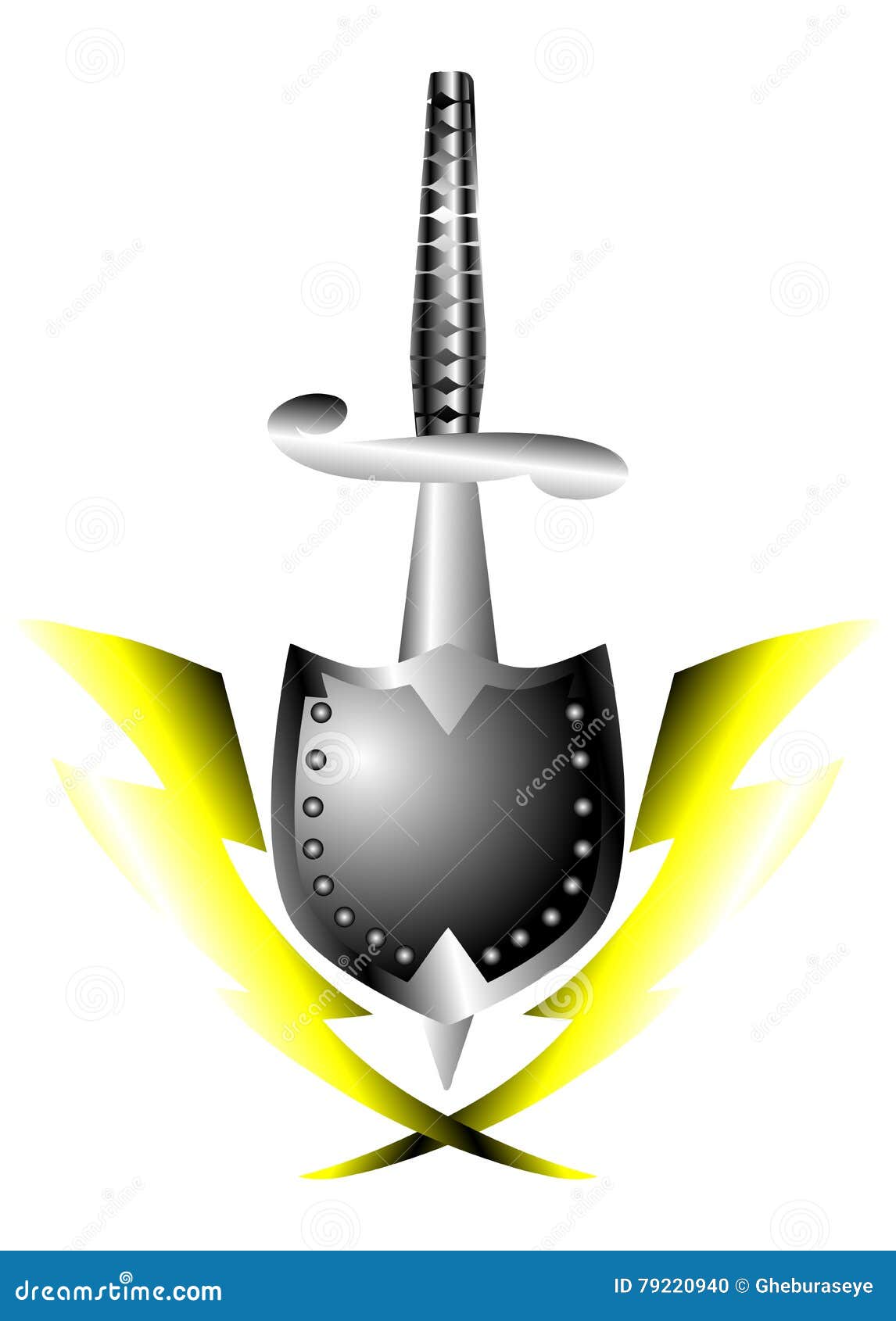 Shield and Sword with Lightning Isolated Stock Vector - Illustration of ...