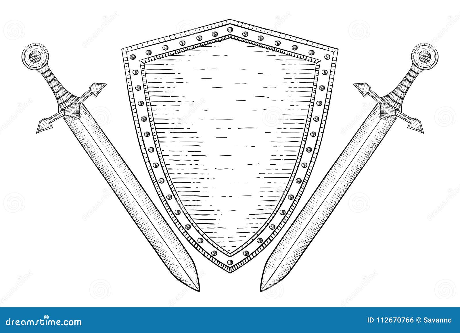 Shield With Swords Hand Drawn Sketch Stock Vector Illustration Of Grunge Drawn 112670766