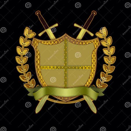 Shield with Swords, Scroll, and Olive Branch Stock Illustration ...
