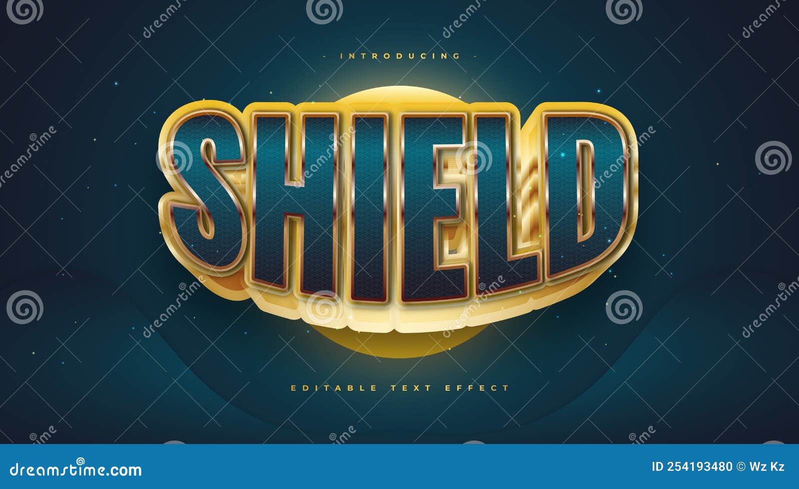 Shield Text Style in Blue and Gold with 3D Effect Stock Vector ...