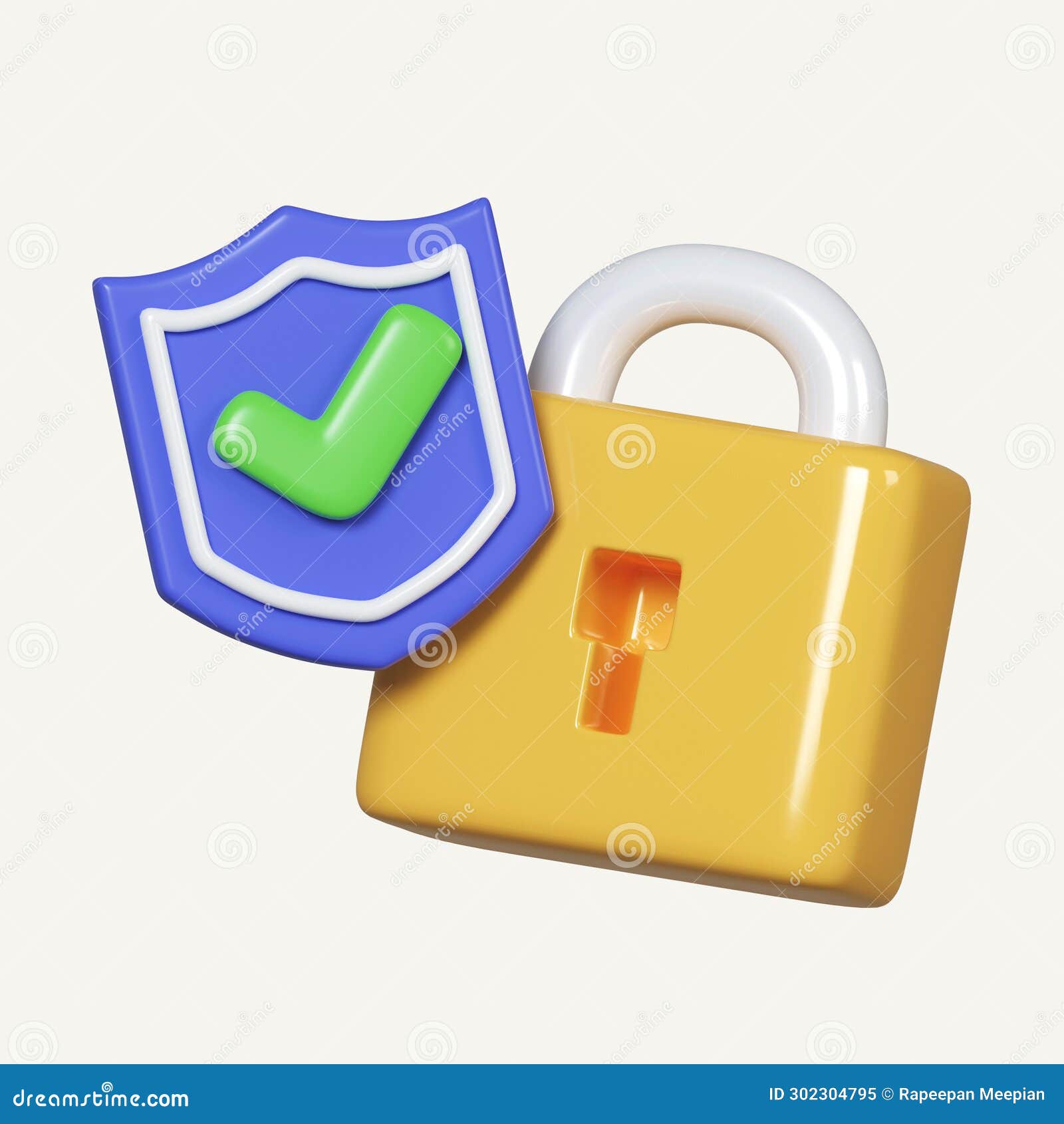 Shield with Tick and Padlock 3d Render. Security and Safety Concept ...