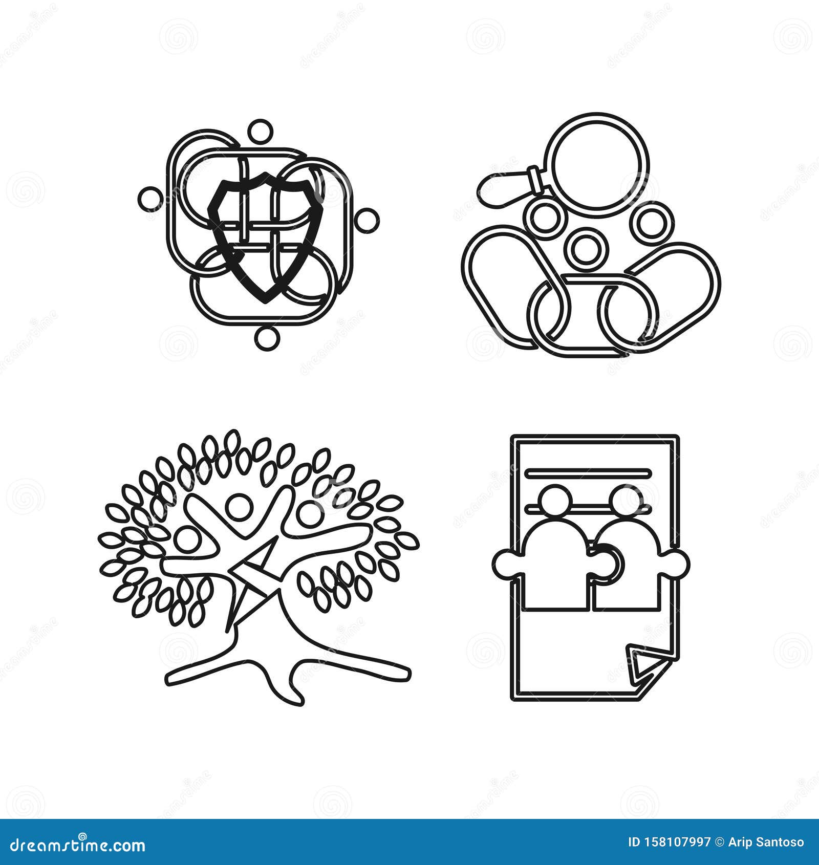 Shield Tree Paper Commitment Teamwork Together Outline Logo Stock ...