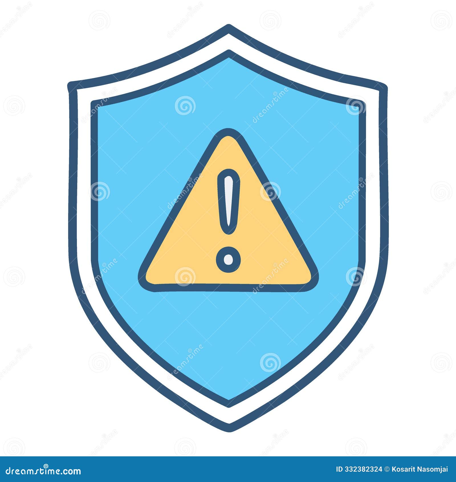 Shield with Warning Symbol. Illustration of a Blue Shield with a Yellow ...