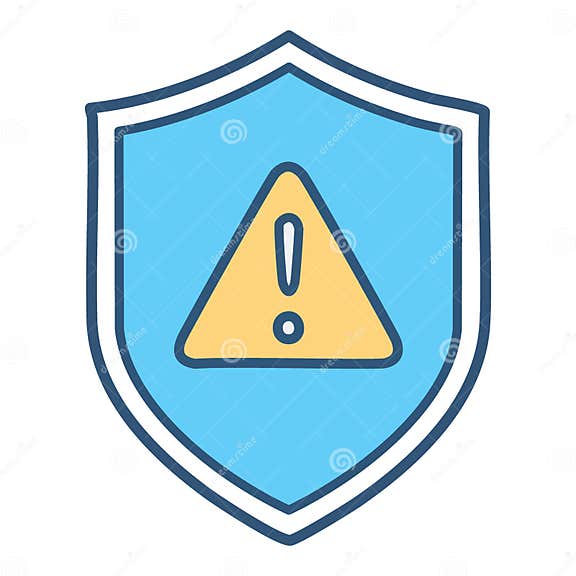 Shield with Warning Symbol. Illustration of a Blue Shield with a Yellow ...