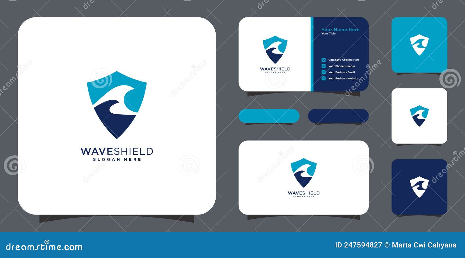 Shield Wave Logo Design Vector Line Style and Business Card Stock ...