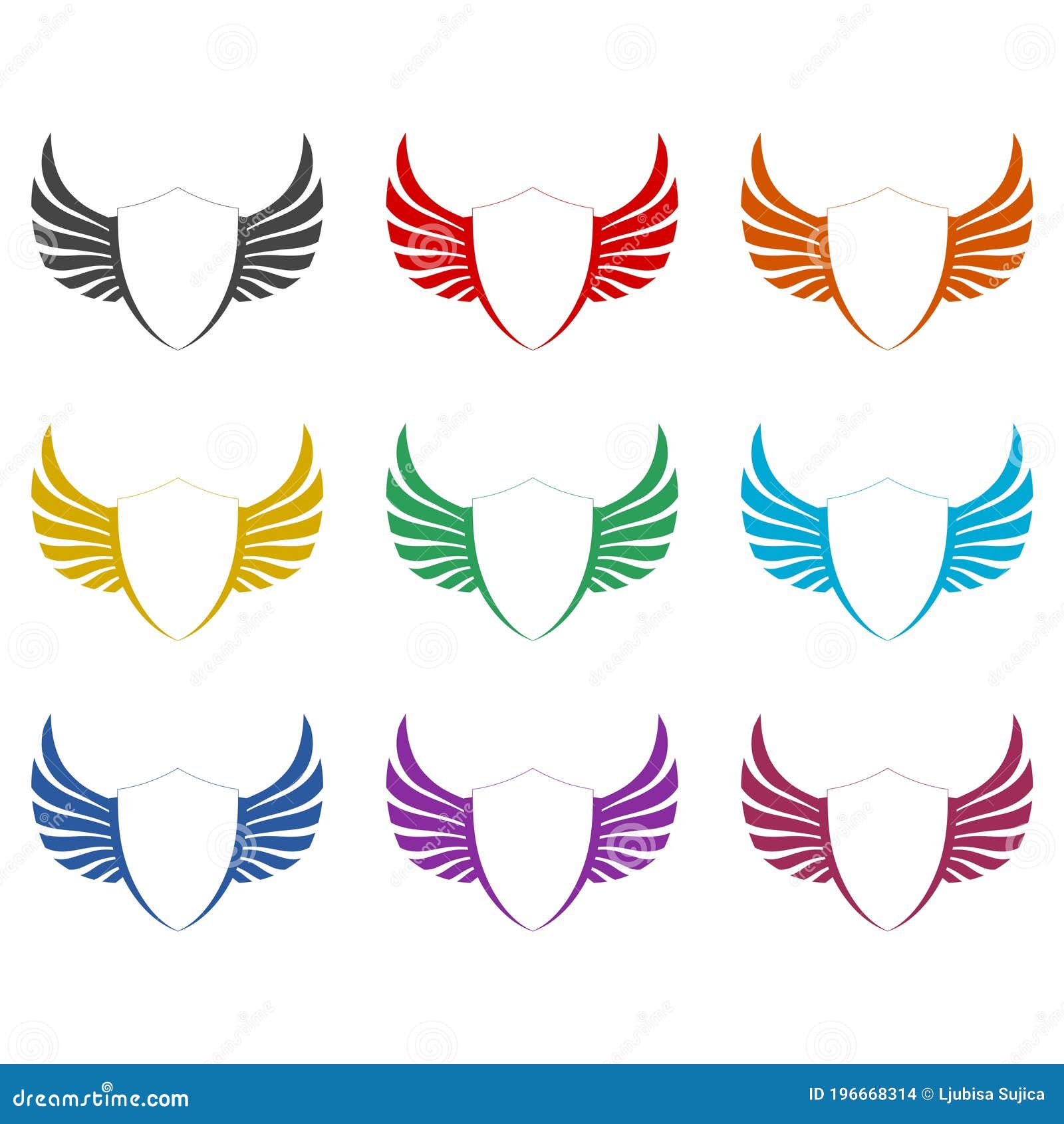 Shield Wing Logo Icon, Color Set Stock Vector - Illustration of element ...