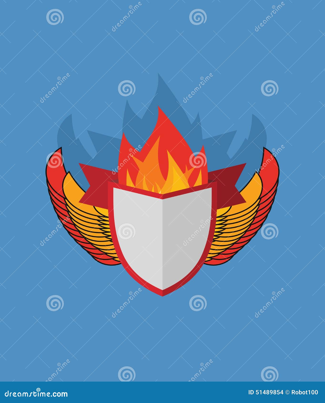 Shield with Wings. Flame and Ribbon Stock Vector - Illustration of ...