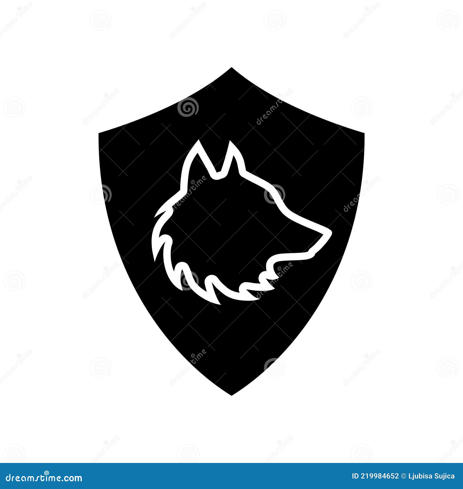Shield and Wolf Icon Logo Design Isolated on White Background Stock ...